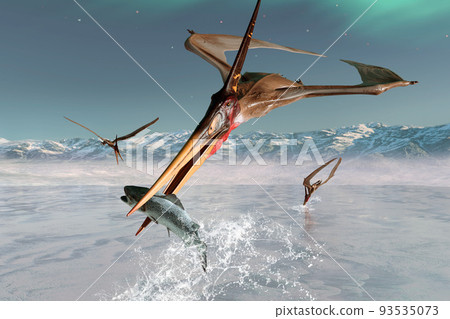 A pterosaur pteranodon captures fish for food - Stock Illustration ...