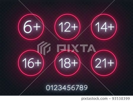 Neon sign of age limit 6, 12, 14,16,18 and 21... - Stock Illustration ...