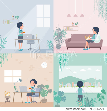 A set of clerk women relaxing in the room - Stock Illustration ...