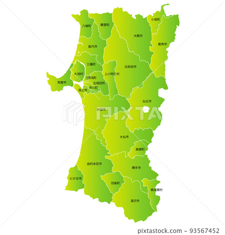 Akita prefecture and municipalities map - Stock Illustration [93567452 ...