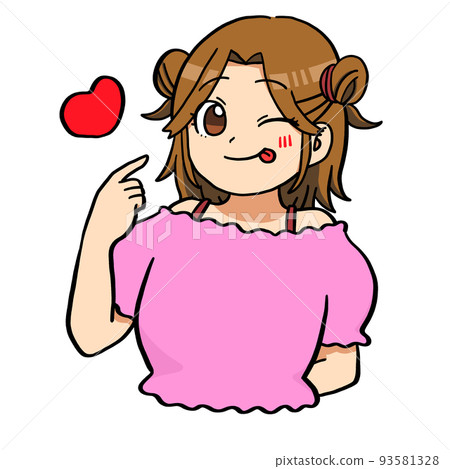 Winking dumpling hair girl (brown hair) - Stock Illustration [93581328 ...