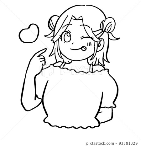 Winking dumpling hair girl (line drawing) - Stock Illustration ...