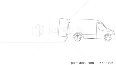 Cargo van with open doors continuous one line... - Stock Illustration ...