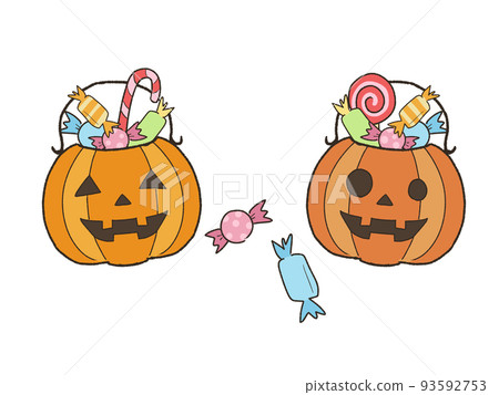 Jack-O-Lantern Basket Set with Halloween Sweets - Stock Illustration ...