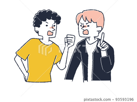 Two men quarreling, people pushing their own... - Stock Illustration ...