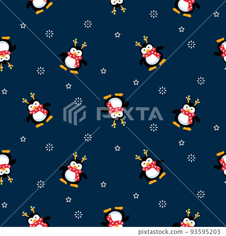 Cute penguins Christmas seamless pattern. Blue... - Stock Illustration ...