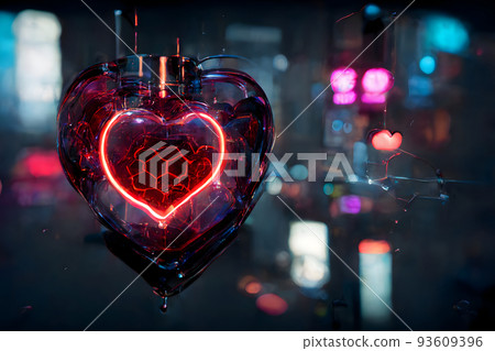 cyberpunk neon high-tech heart in night city... - Stock Illustration ...