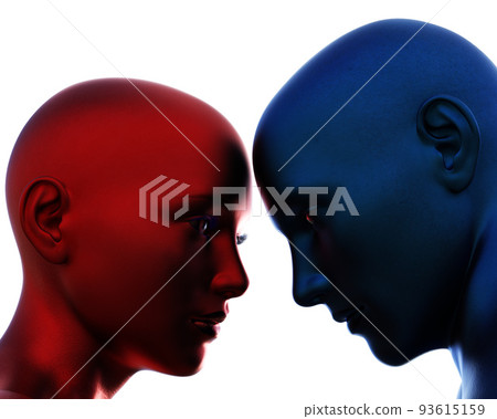 3d render. Portrait of blue bald man and red...-插圖素材 [93615159] - PIXTA圖庫