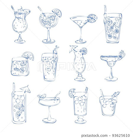 Hand draw alcoholic cocktails Pina colada,... - Stock Illustration ...