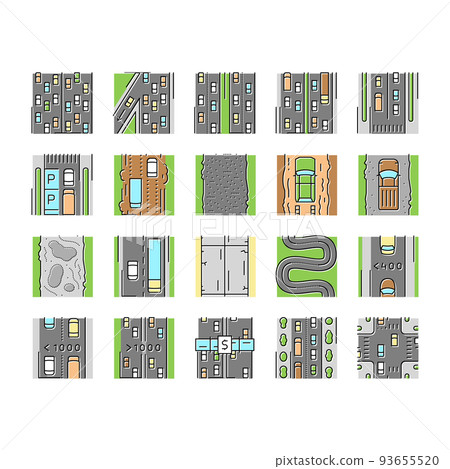 Road Urban And Country Highway Icons Set Vector - Stock Illustration ...
