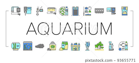 aquarium fish water sea tank icons set vector - Stock Illustration ...