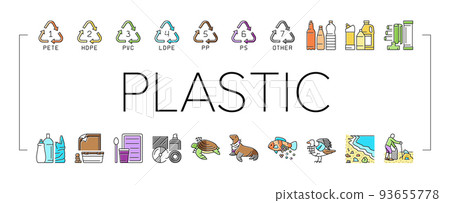 Plastic Waste Nature Environment Icons Set Vector - Stock Illustration ...