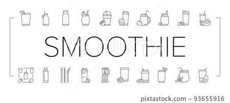 smoothie fruit juice food shake icons set vector - Stock Illustration ...