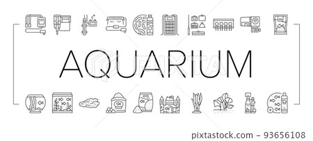 aquarium fish water sea tank icons set vector-插圖素材 [93656108] - PIXTA圖庫