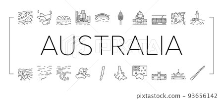 Australia Continent Landscape Icons Set Vector - Stock Illustration ...