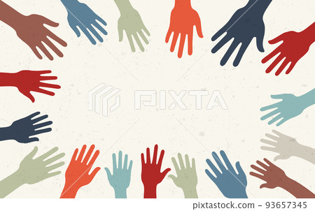 Group raised human arms and hands.Diversity... - Stock Illustration ...