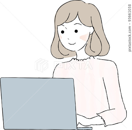 Woman working on a computer smile - Stock Illustration [93661038] - PIXTA