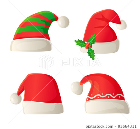 Christmas santa costume hat set in cartoon style. - Stock Illustration ...