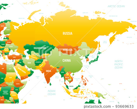 Map Of Asia With Names Asia. High Detailed Political Map Of Asian