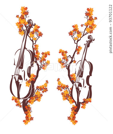 violin music instrument among autumn tree... - Stock Illustration ...