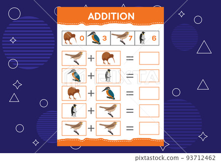 Addition with different birds for kids. An... - Stock Illustration ...