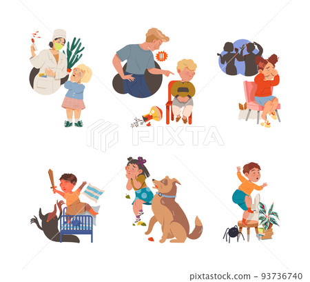 Little Kids Afraid and Scared of Different... - Stock Illustration ...