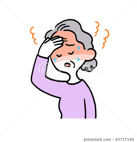 An elderly woman who seems to have a high fever - Stock Illustration ...