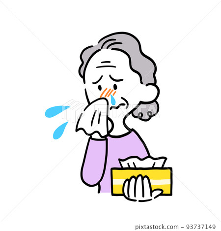 An elderly woman whose runny nose does not stop - Stock Illustration ...