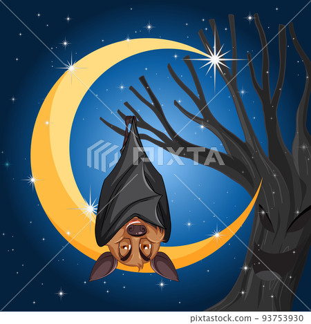 Cartoon bat with crescent moon background - Stock Illustration ...