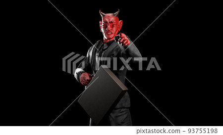 Red devil wearing black suit and holding... - Stock Illustration ...