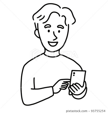 Foreigner using a smartphone male line drawing - Stock Illustration ...