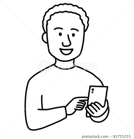 African foreigner using smartphone male line... - Stock Illustration ...
