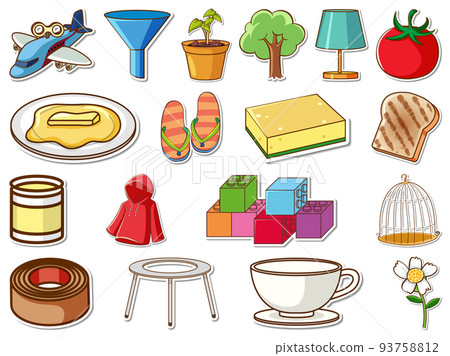 Sticker set of mixed daily objects - Stock Illustration [93758812] - PIXTA