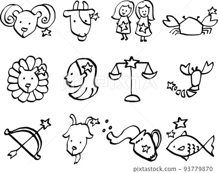 Cute 12 constellation illustration line drawing... - Stock Illustration ...