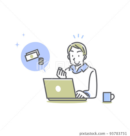A man earning money from a side job, computer... - Stock Illustration ...