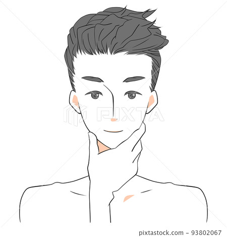 Skin care men's chin touching smile (anime... - Stock Illustration ...