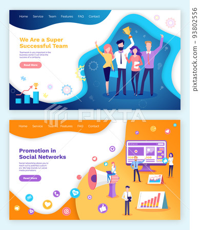 Successful Team, Promotion in Social Networks Set - Stock Illustration ...