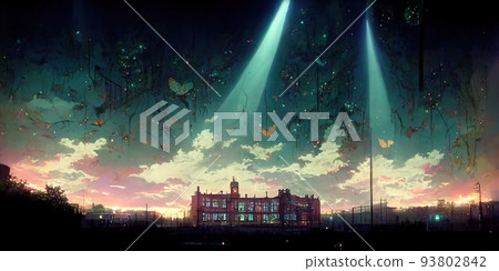 Night landscape with otherworldly buildings - Stock Illustration ...