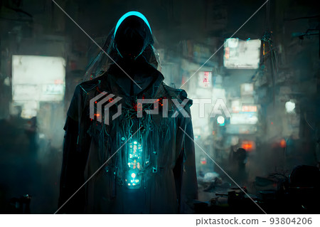 dark cybermage, cyberpunk sorcerer in a cloak... - Stock Illustration ...