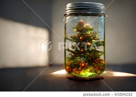 christmas tree in transparent glass jar, neural... - Stock Illustration ...
