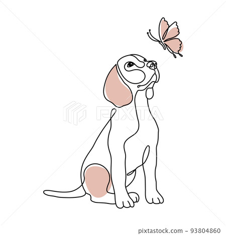 Beagle dog and butterfly, line art. Contour... - Stock Illustration ...