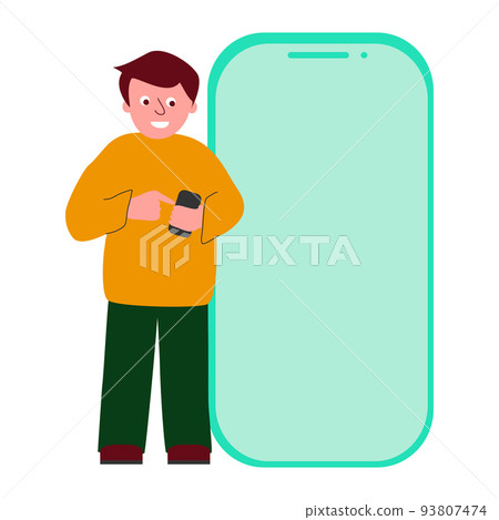 Boy using smartphone for social media or online... - Stock Illustration ...