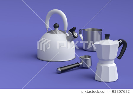 Espresso coffee machine with horn, kettle and... - Stock Illustration ...