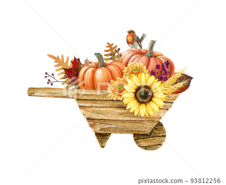 Fall season floral decor. Watercolor... - Stock Illustration [93812256 ...