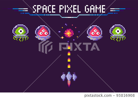 Space Pixel Game Aliens and Spaceship Pixelated-插圖素材 [93816908] - PIXTA圖庫