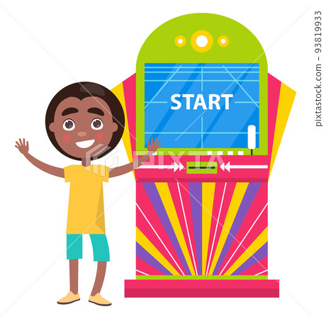 Afro American Guy Start Playing Arcade Machine - Stock Illustration ...