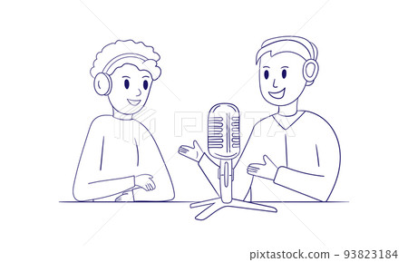 Two boys record a podcast, online radio show.... - Stock Illustration ...