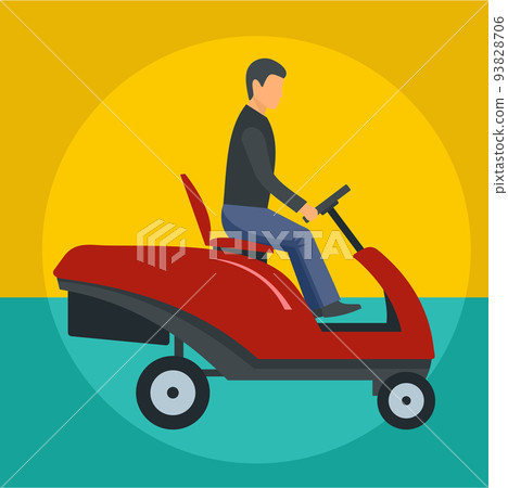 Man at grass cutting machine icon, flat style - Stock Illustration ...
