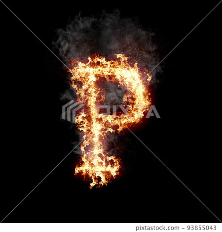 Letter P burning in fire with smoke, digital... - Stock Illustration ...