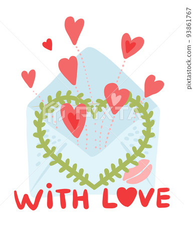 Open love letter with heart symbols. Cute... - Stock Illustration ...